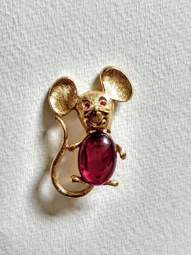 Vintage Jelly Belly Mouse Pin With Ruby Red Jewels - Etsy