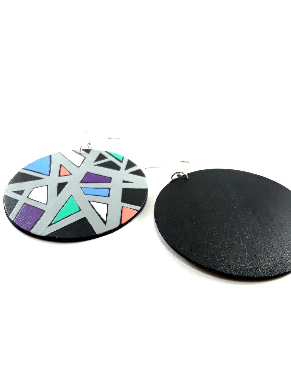 Big 80's New Wave Geometric Catwalk Couture Glam Hand Painted Earrings ...
