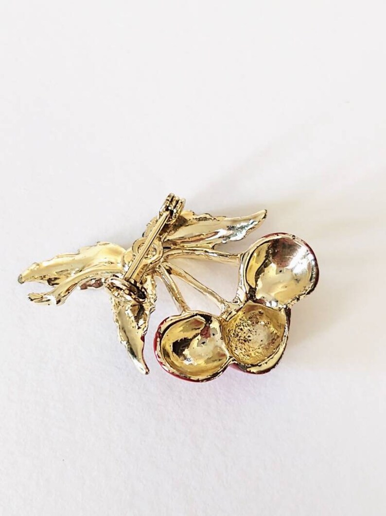 Vintage Mid Century Cherries on A Stem Pin With Black Leaves and ...