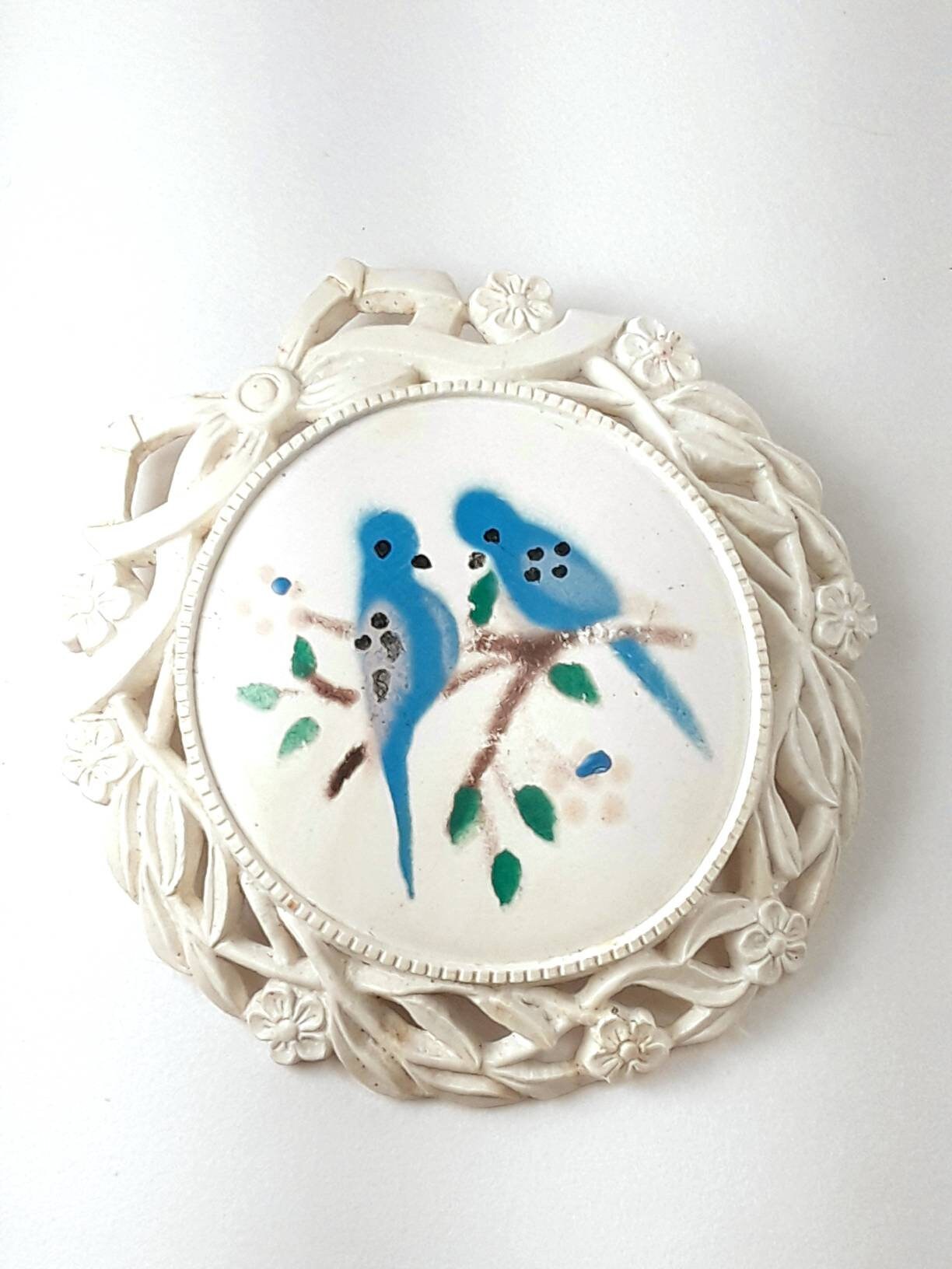 Antique 1930s Celluloid Brooch With Handpainted Bluebirds On A | Etsy