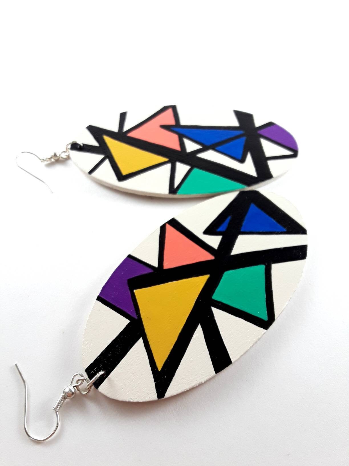 Big 80's Bright Colored New Wave Geometric Hand Painted | Etsy