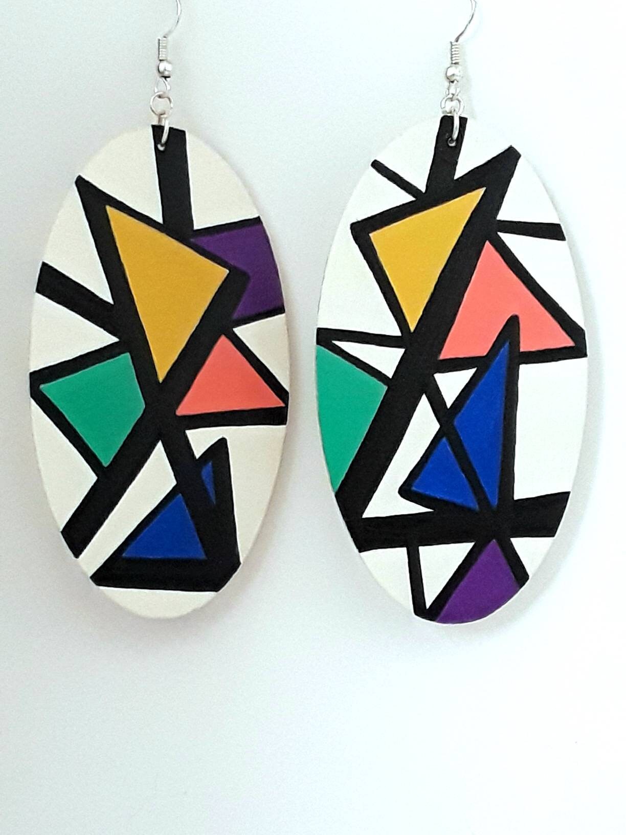 Big 80's Bright Colored New Wave Geometric Hand Painted | Etsy