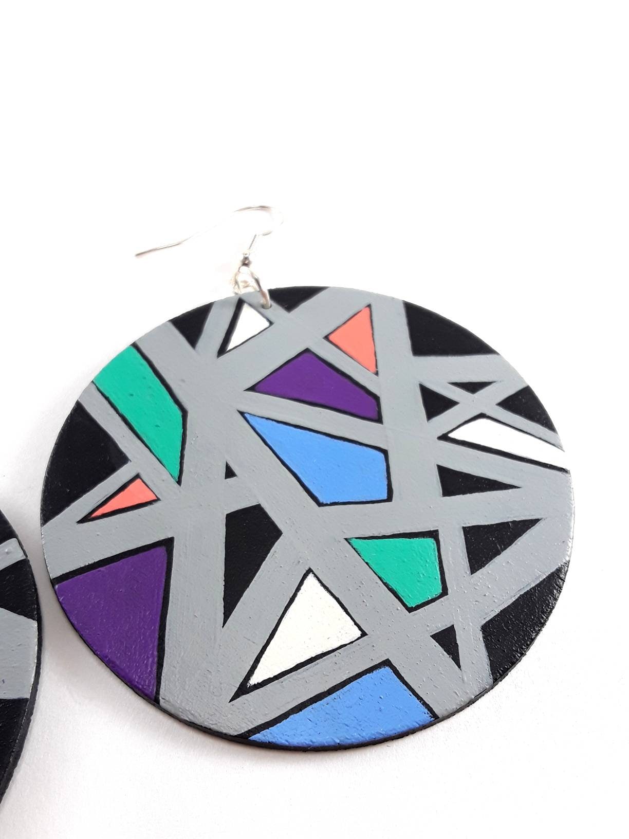 Big 80's New Wave Geometric Catwalk Couture Glam Hand Painted Earrings ...