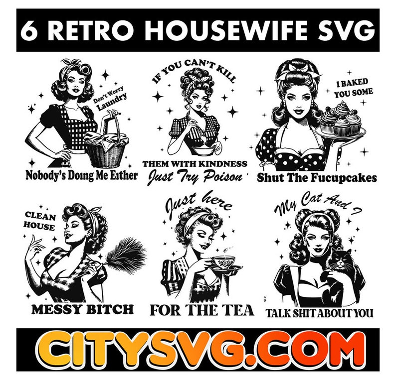 Bundle Retro Housewife Svg, Bundle 1950S Atomic Svg, Retro Png, Sassy ...