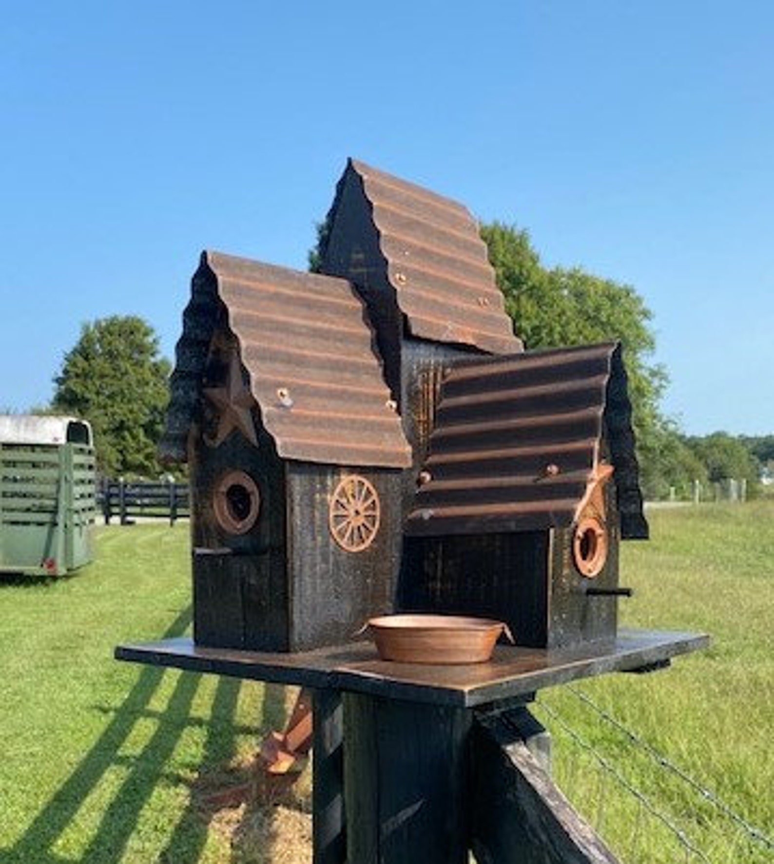Bird House Large Black Rustic Bird House Metal Roof Rusty Barn - Etsy