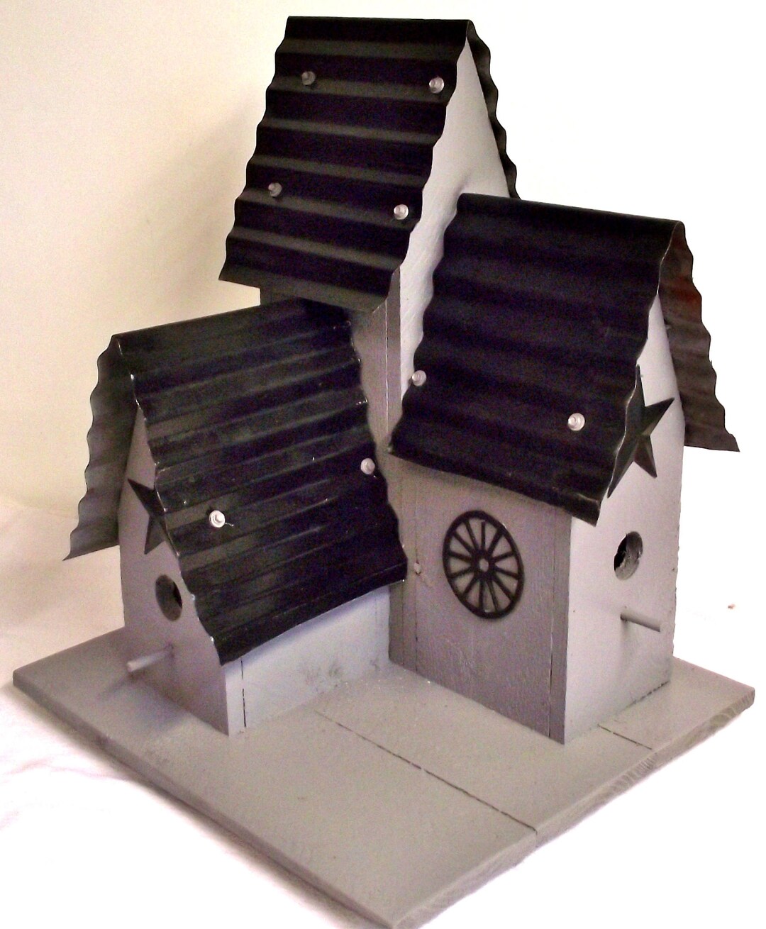 Gray and Black Triple Bird House Black Roof and Barn Star Hand Made ...