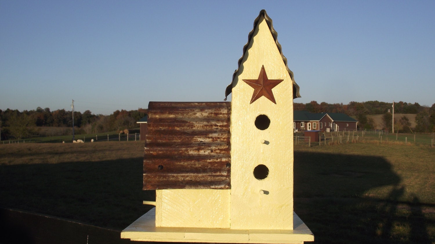 Bird House LARGE Outdoor Bird House Yellow Triple Bird House Metal Roof ...