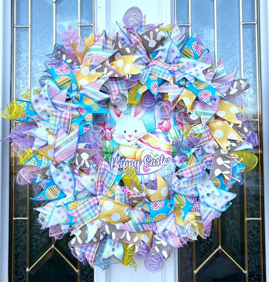 Easter Deco Mesh and Ribbon Wreath - Etsy