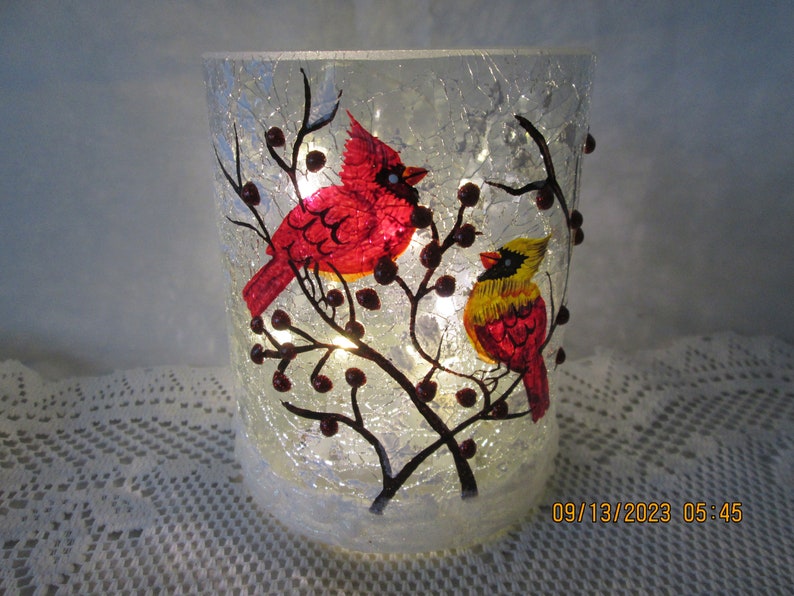 LIGHTED CARDINAL GLASS Hurricane - Etsy