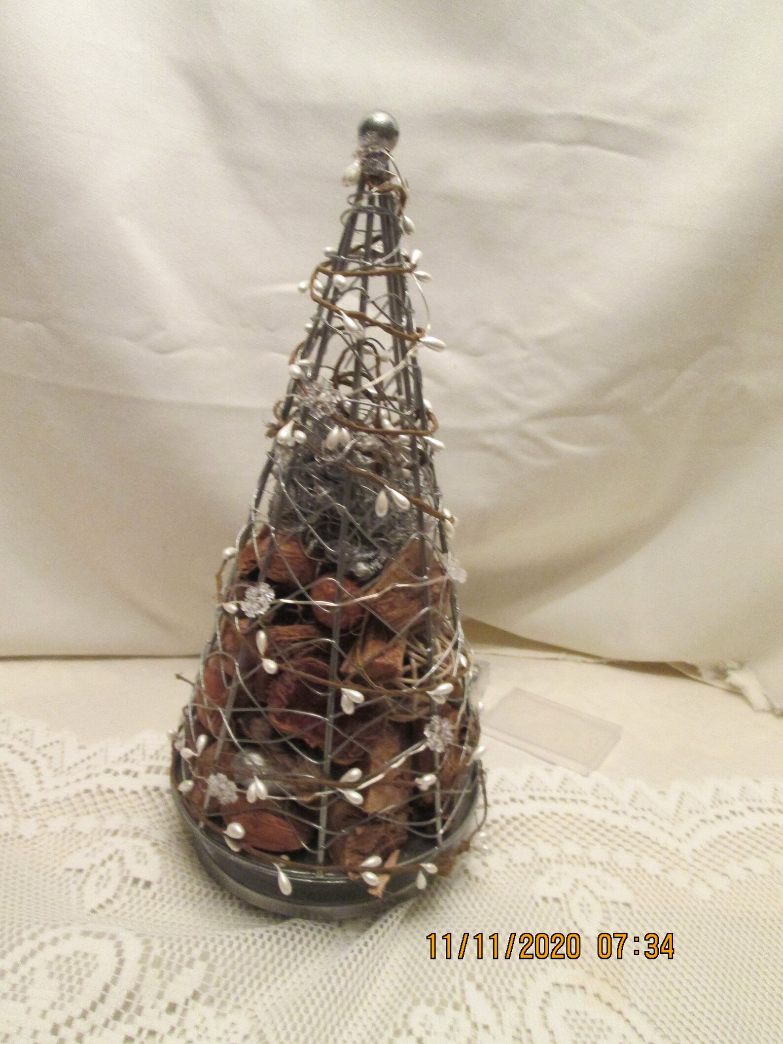 METAL SILVER TREE Cone Shaped With Lights and Nuts - Etsy