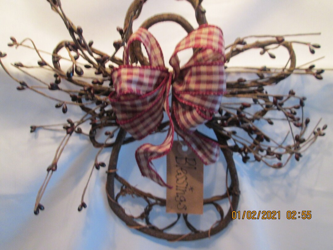 GRAPEVINE ANGEL With Burgundy Bow and Signage Blessing - Etsy