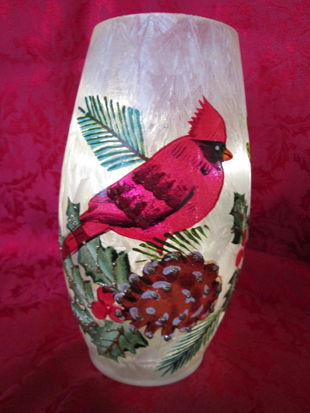 CARDINAL LIGHTED GLASS - Etsy