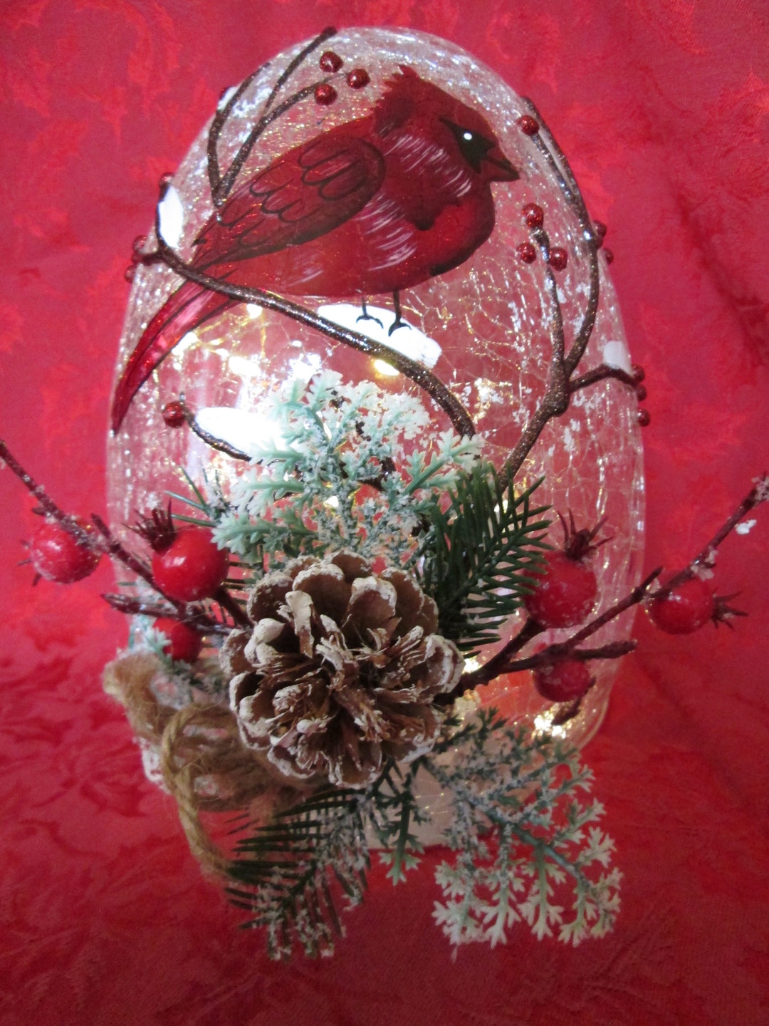 CARDINAL LIGHTED GLASS - Etsy