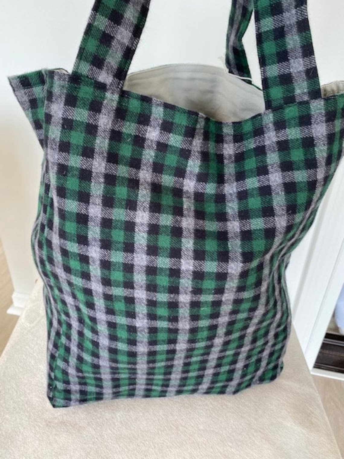 Flannel, Reversible Bag, Black and Green Plaid - Etsy