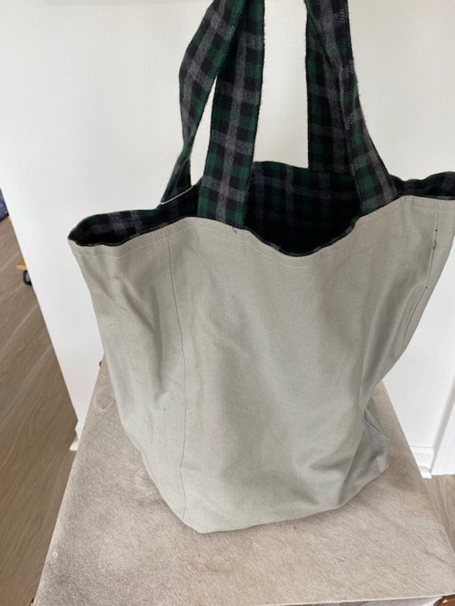 Flannel, Reversible Bag, Black and Green Plaid - Etsy