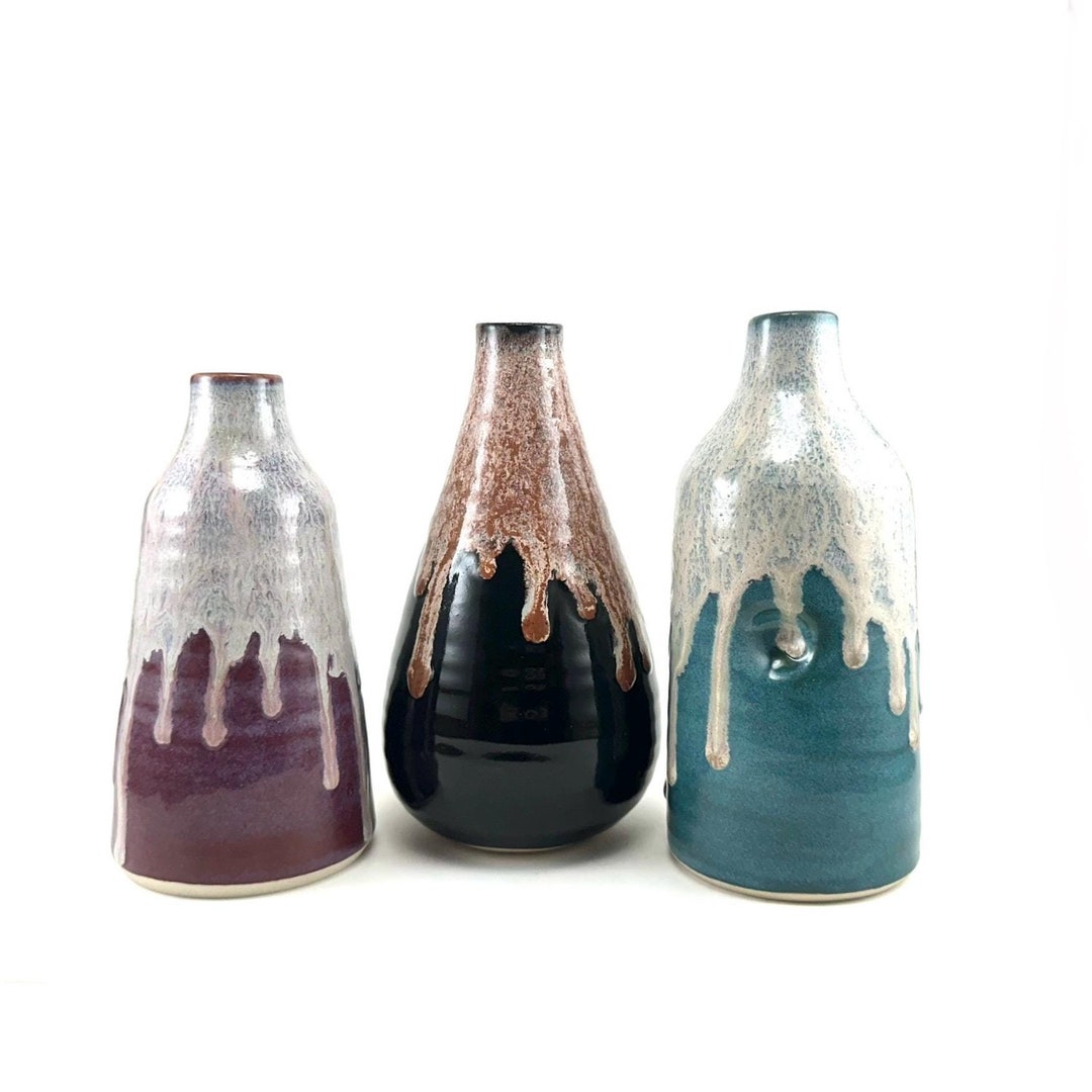 Pottery Bottle Set, Drippy Decorative Ceramic Bottles, Handmade Bottle ...