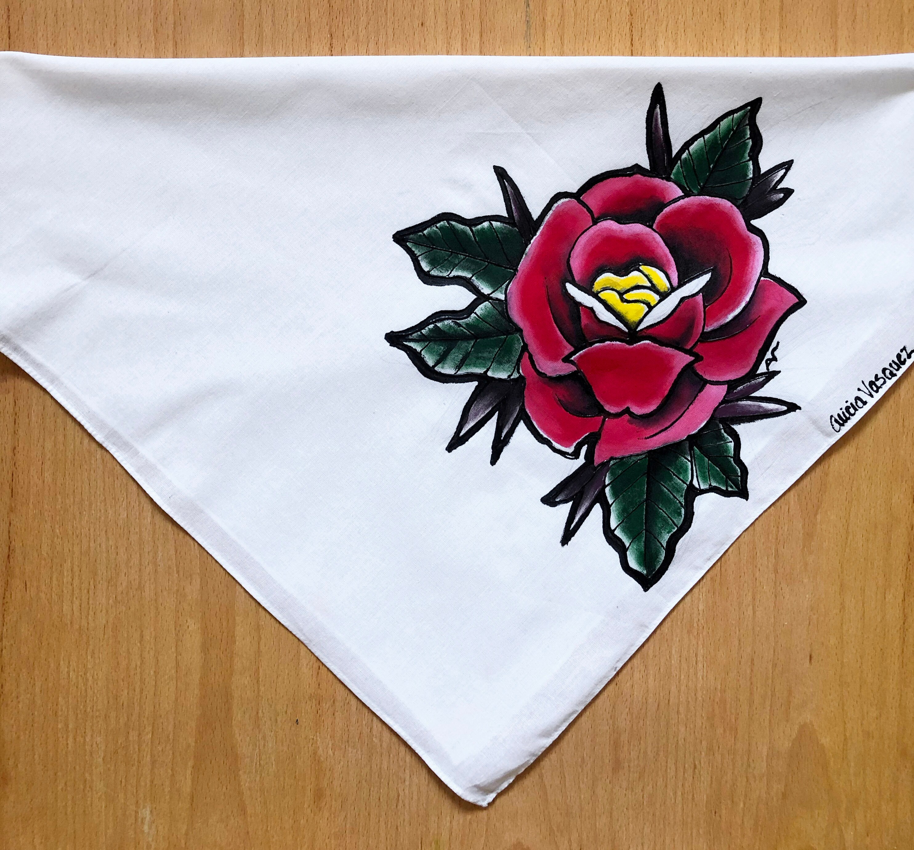 Red Rose Tattoo Face Covering Bandana // Hand Painted // 100% - Etsy