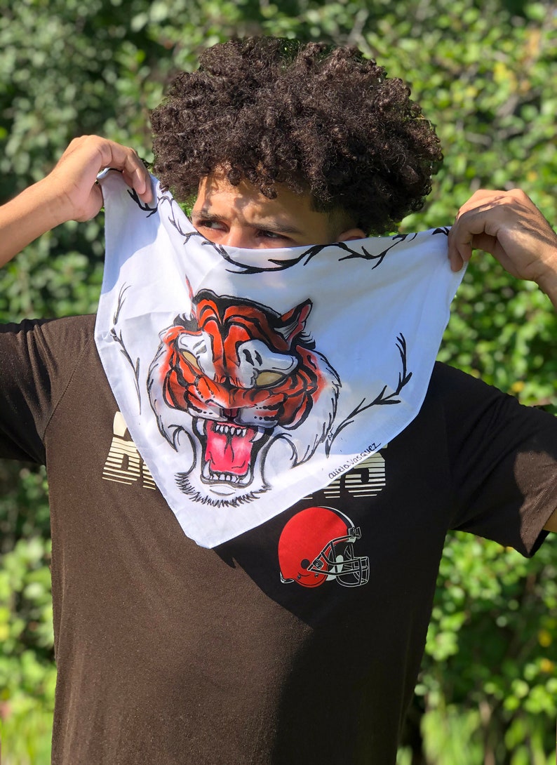 Tiger Face Covering Bandana // Hand Painted // 100% Cotton // Unisex ...