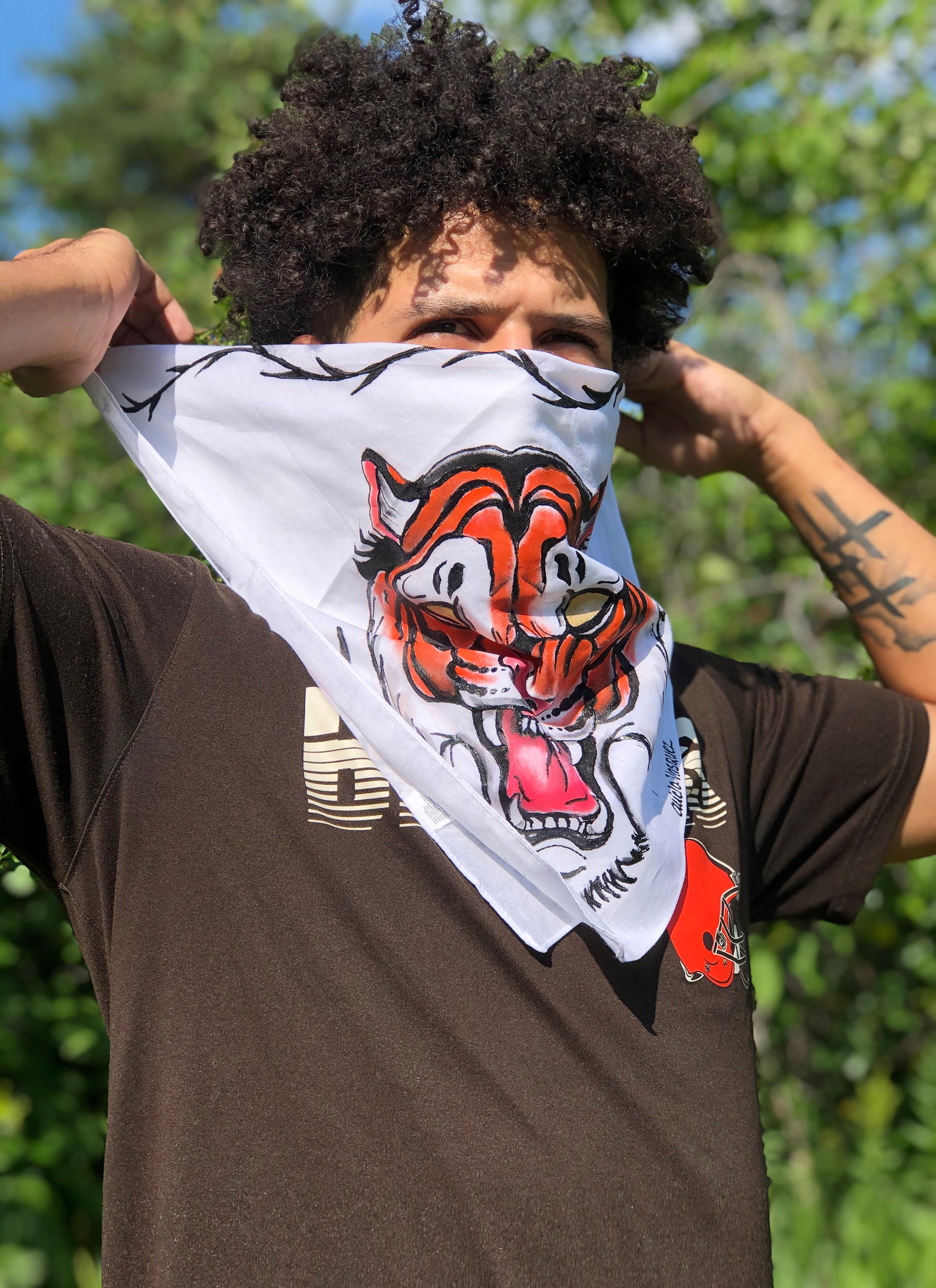 Tiger Face Covering Bandana // Hand Painted // 100% Cotton // Unisex ...