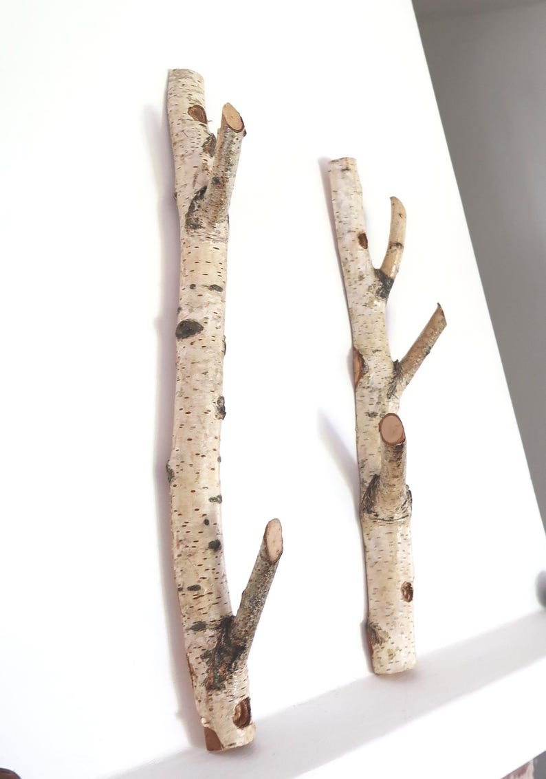 White Birch Branch Wall Hook, Large Rustic Wooden Decorative Wall Hook ...