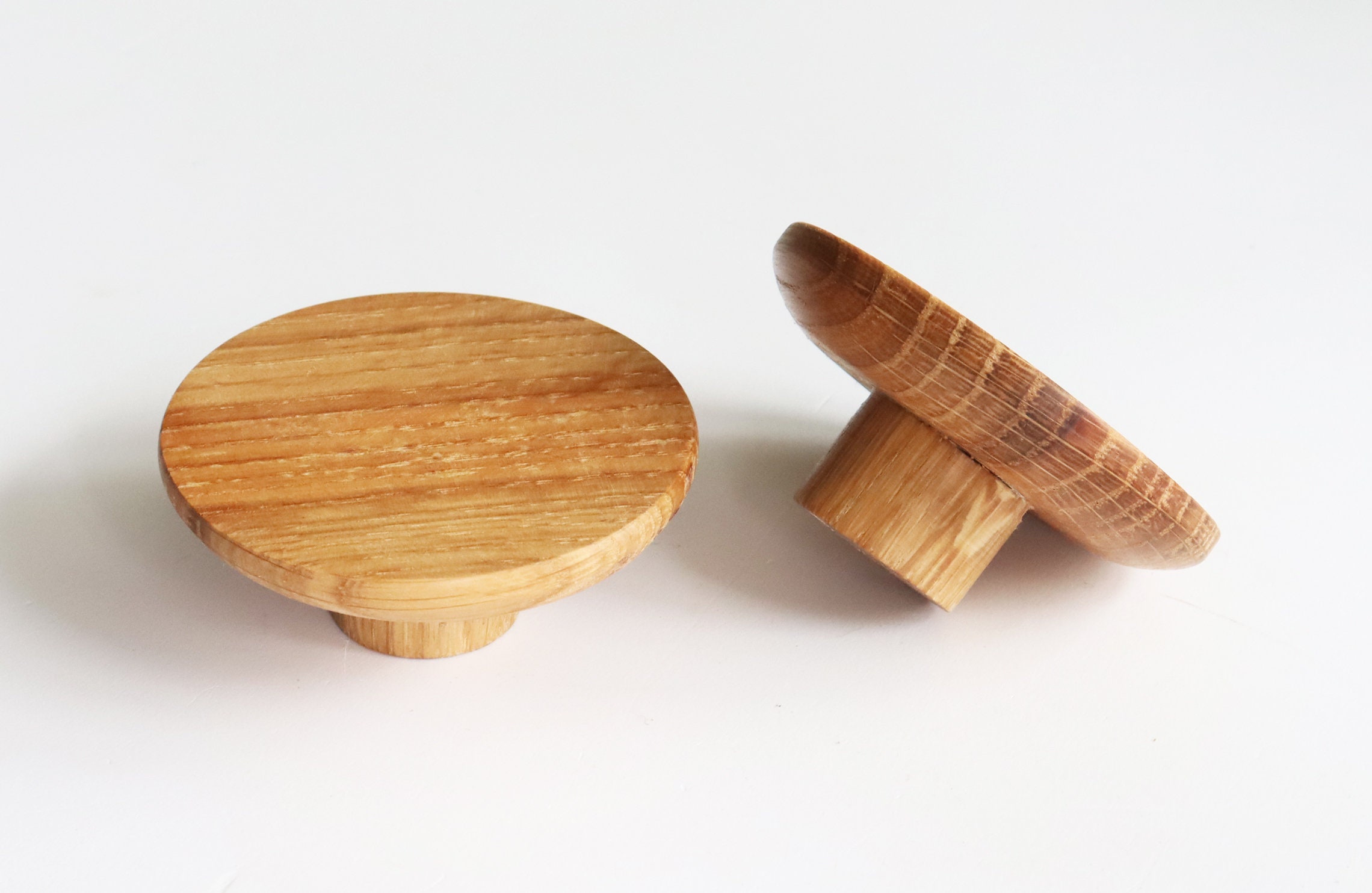 Modern Cabinet Knobs 2 Oak Wood Drawer Knobs Round Wooden | Etsy