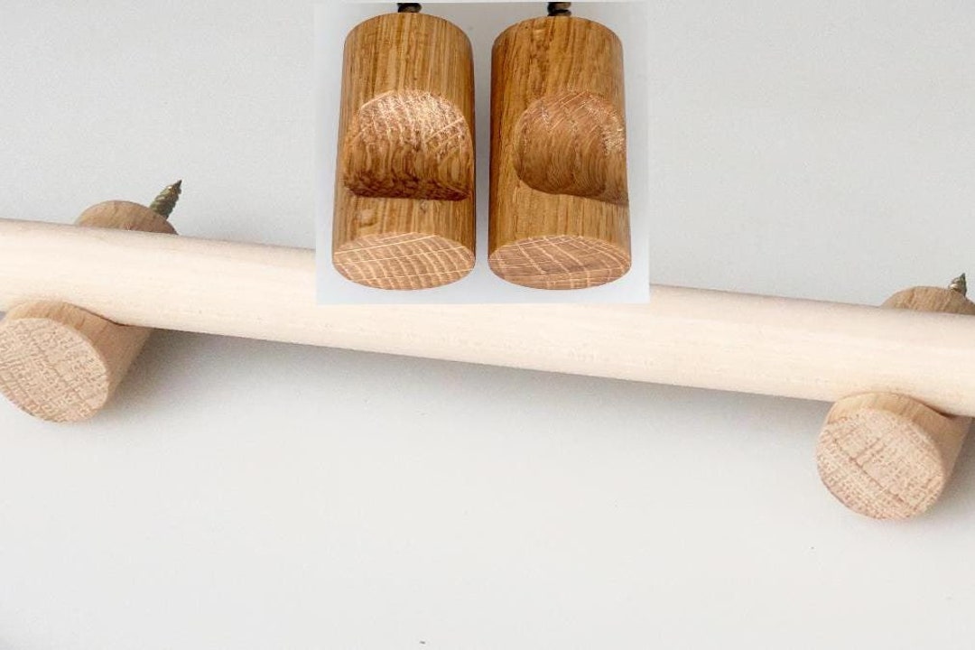 Oak Rod Brackets for Kitchen Curtains, Set of 2 Minimalist Curtain Rod ...