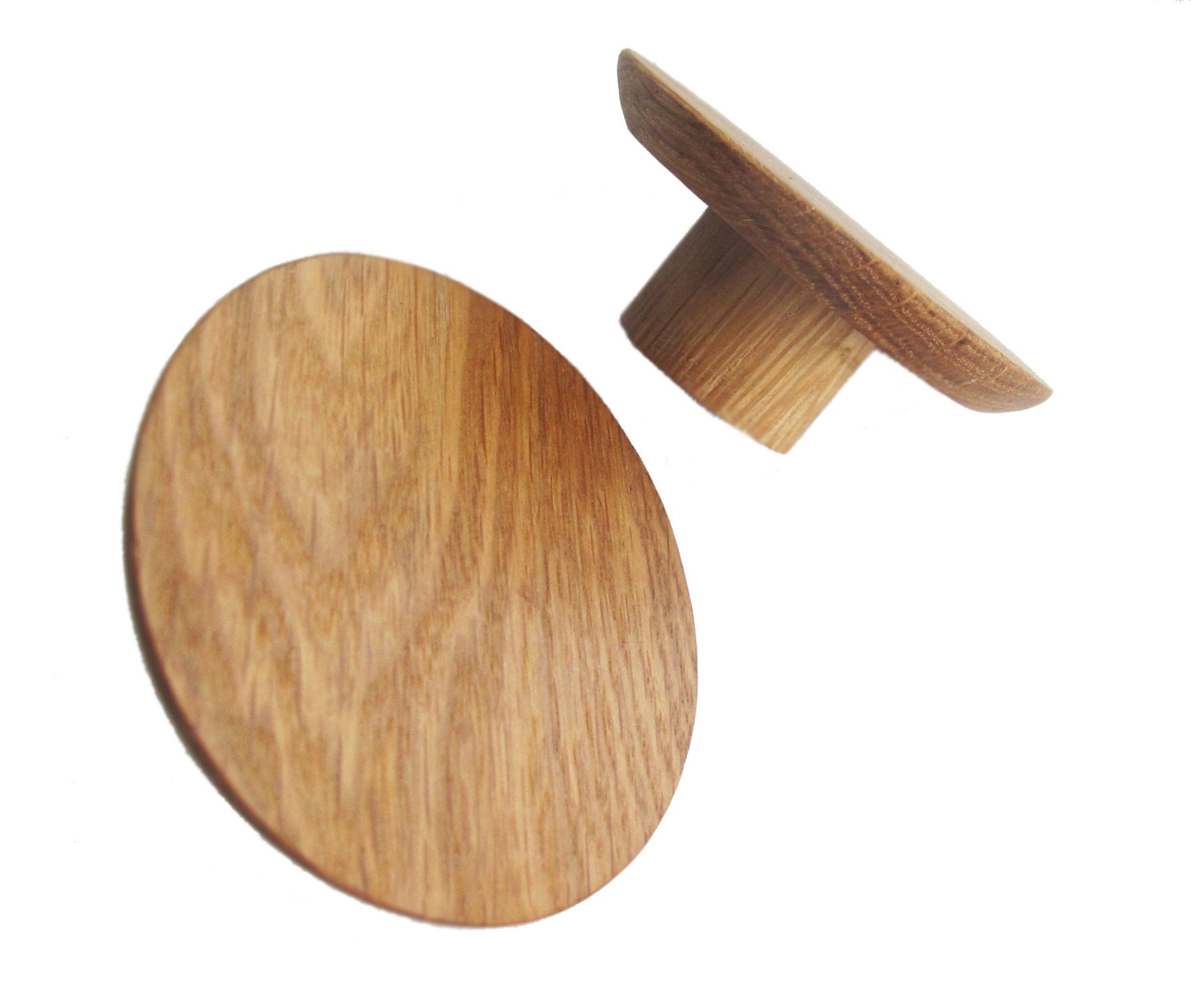 Modern Cabinet Knobs 2 Oak Wood Drawer Knobs Round Wooden | Etsy