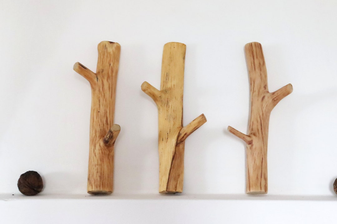 Real Oak Branch Wall Hook Double Coat Hook Wooden Wall Hook - Etsy