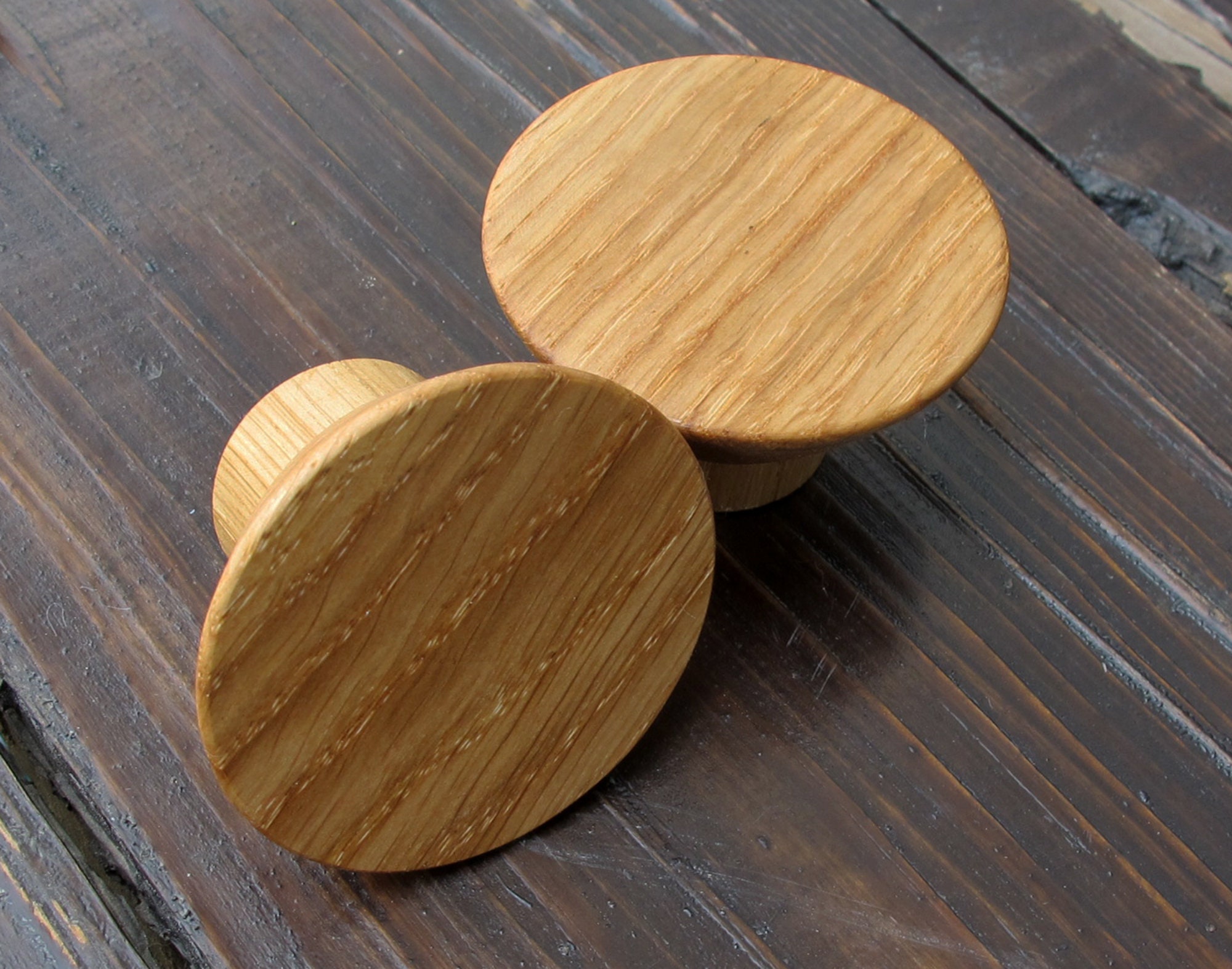 Modern Cabinet Knobs 2 Oak Wood Drawer Knobs Round Wooden | Etsy