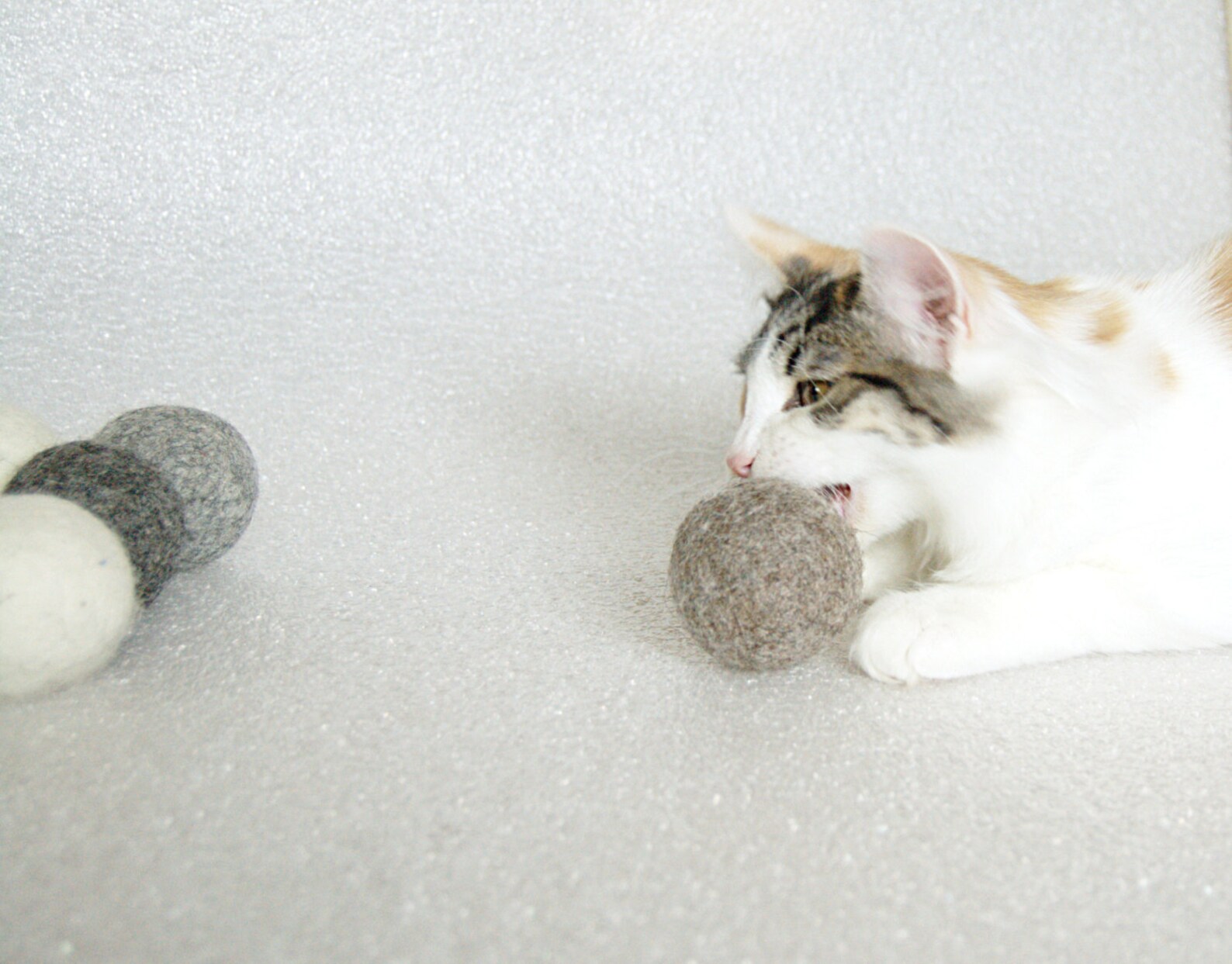 Felted Cat Ball in Cappuccino Color Natural Wool Set of 3 - Wool Ball ...