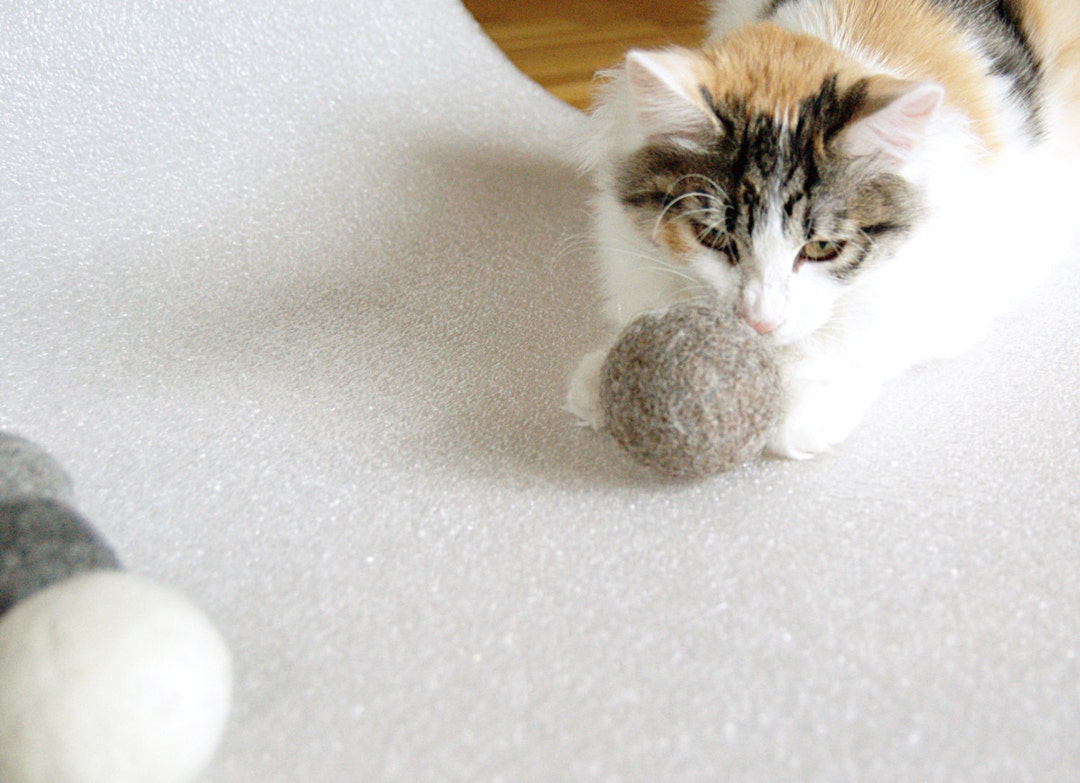 Felted Cat Ball in Cappuccino Color Natural Wool Set of 3 - Wool Ball ...