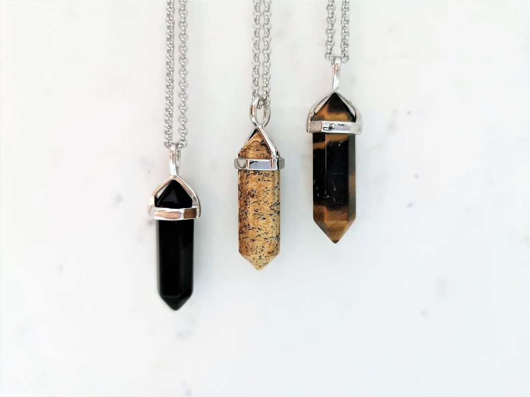 Mens Crystal Point Necklace, Mens Silver Chain Necklace, Men Gemstone ...