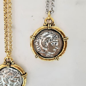 Alexander the Great Silver Coin Necklace, Mens Medallion Pendant ...