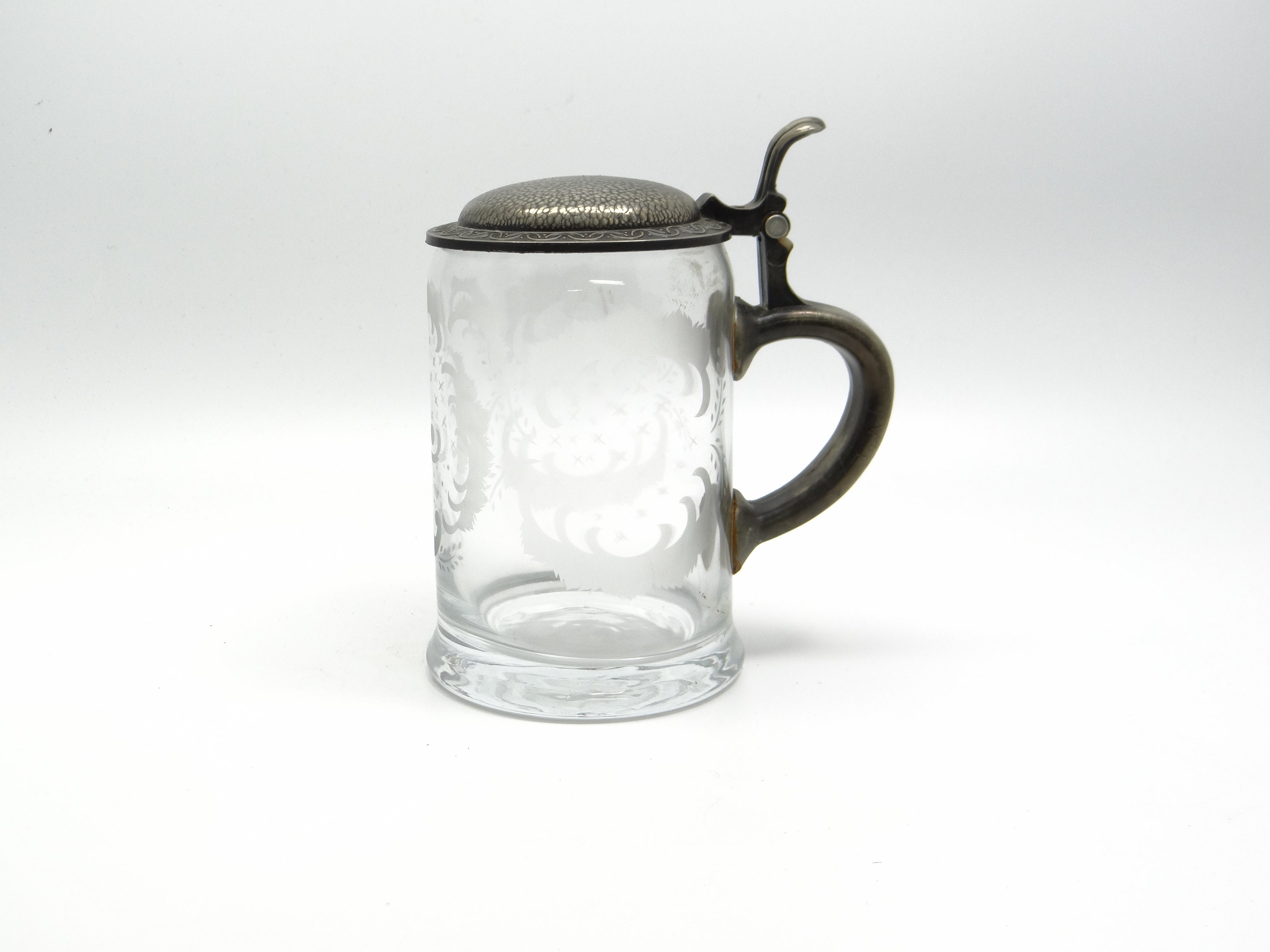 Glass Stein Glass Etched Lidded Stein Vintage Glass Stein | Etsy