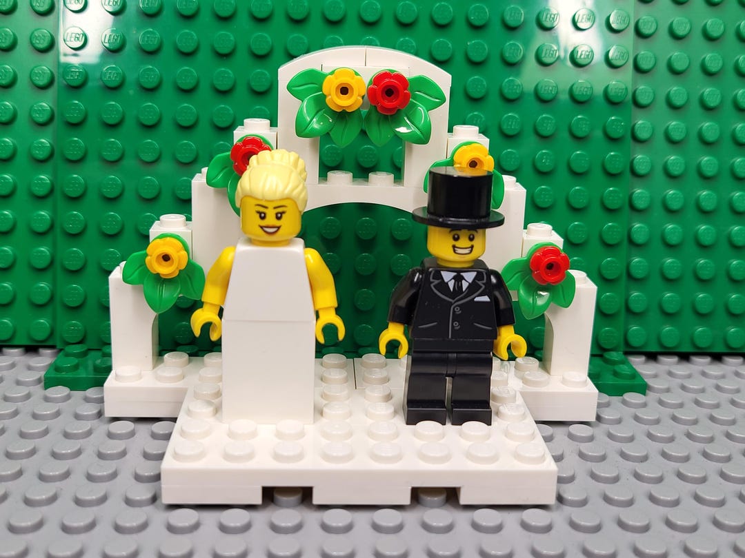 LEGO® Wedding Bride and Groom in Tux Custom Cake Topper Arch of Flowers ...
