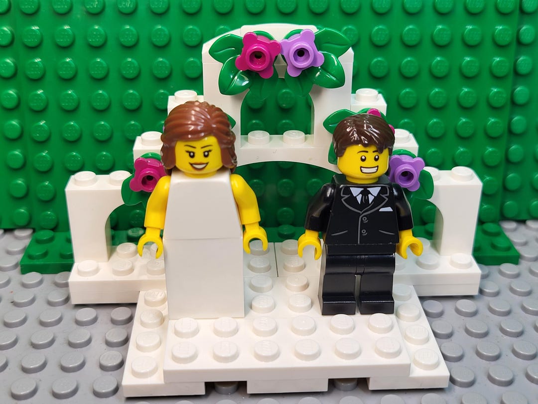LEGO® Wedding Bride and Groom in Tux Custom Cake Topper Arch of Flowers ...