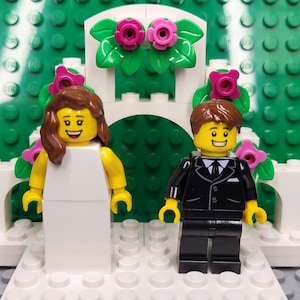 LEGO® Wedding Bride and Groom in Tux Custom Cake Topper Arch of Flowers ...