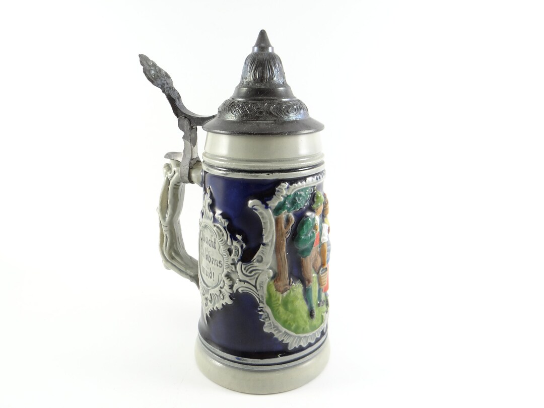 German Stein, Small German Stein, Western Germany Stein, Blue Lidded ...