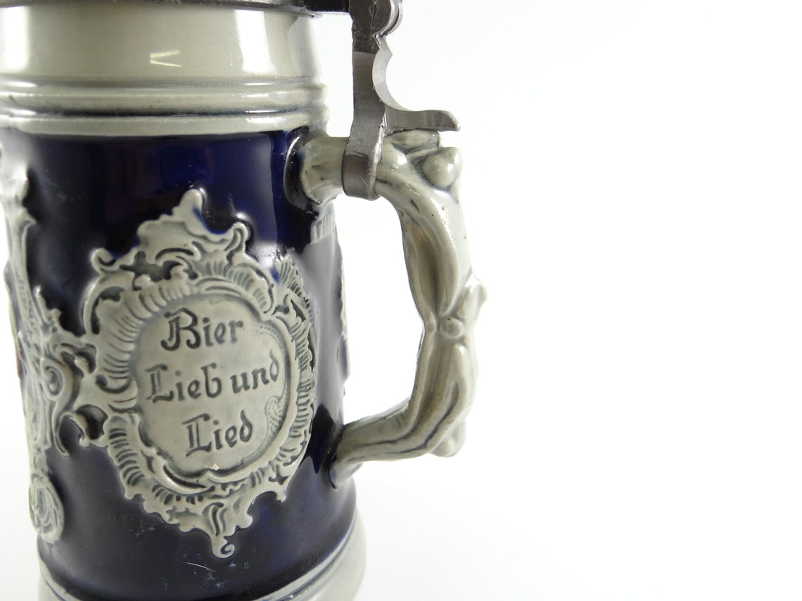 German Stein, Small German Stein, Western Germany Stein, Blue Lidded ...