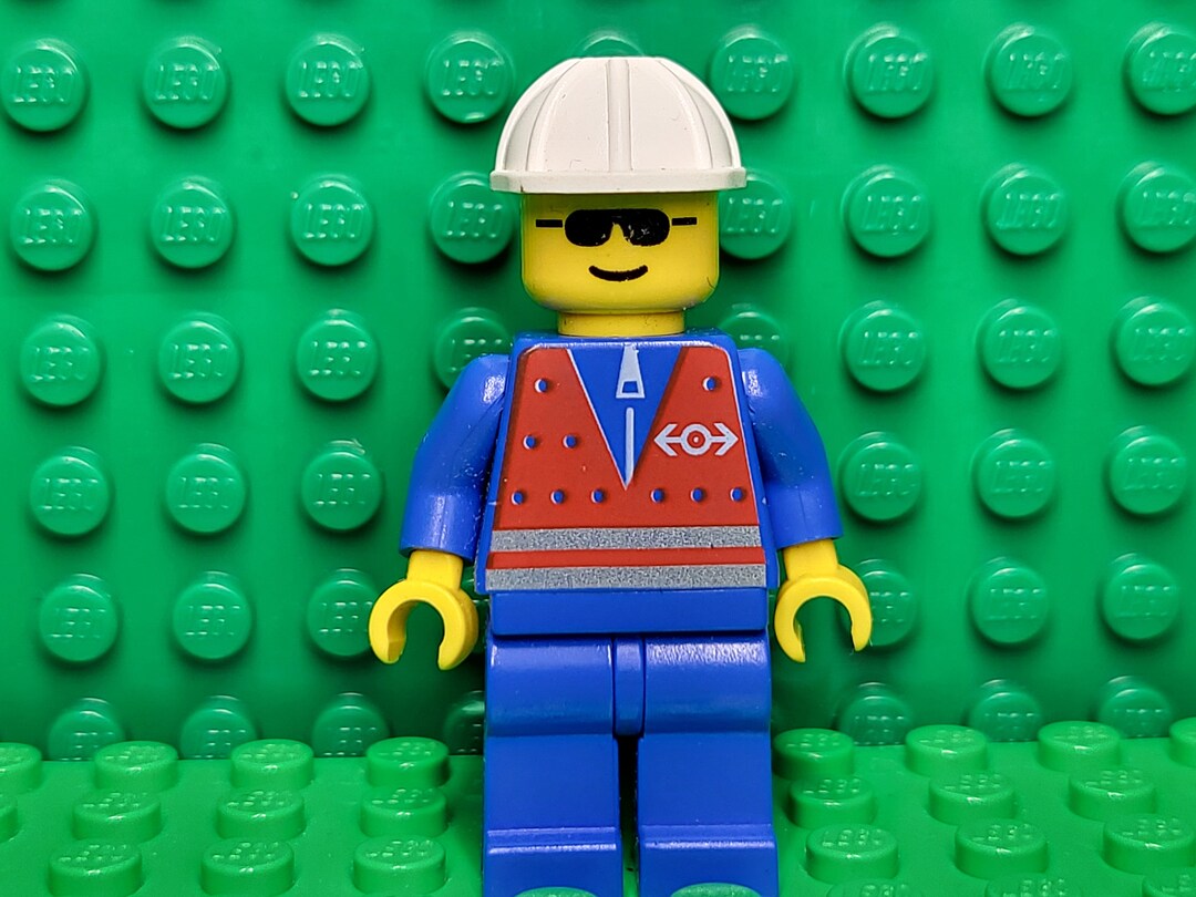 LEGO® Train Railway Employee Red Vest and Zipper in White Hard Hat ...