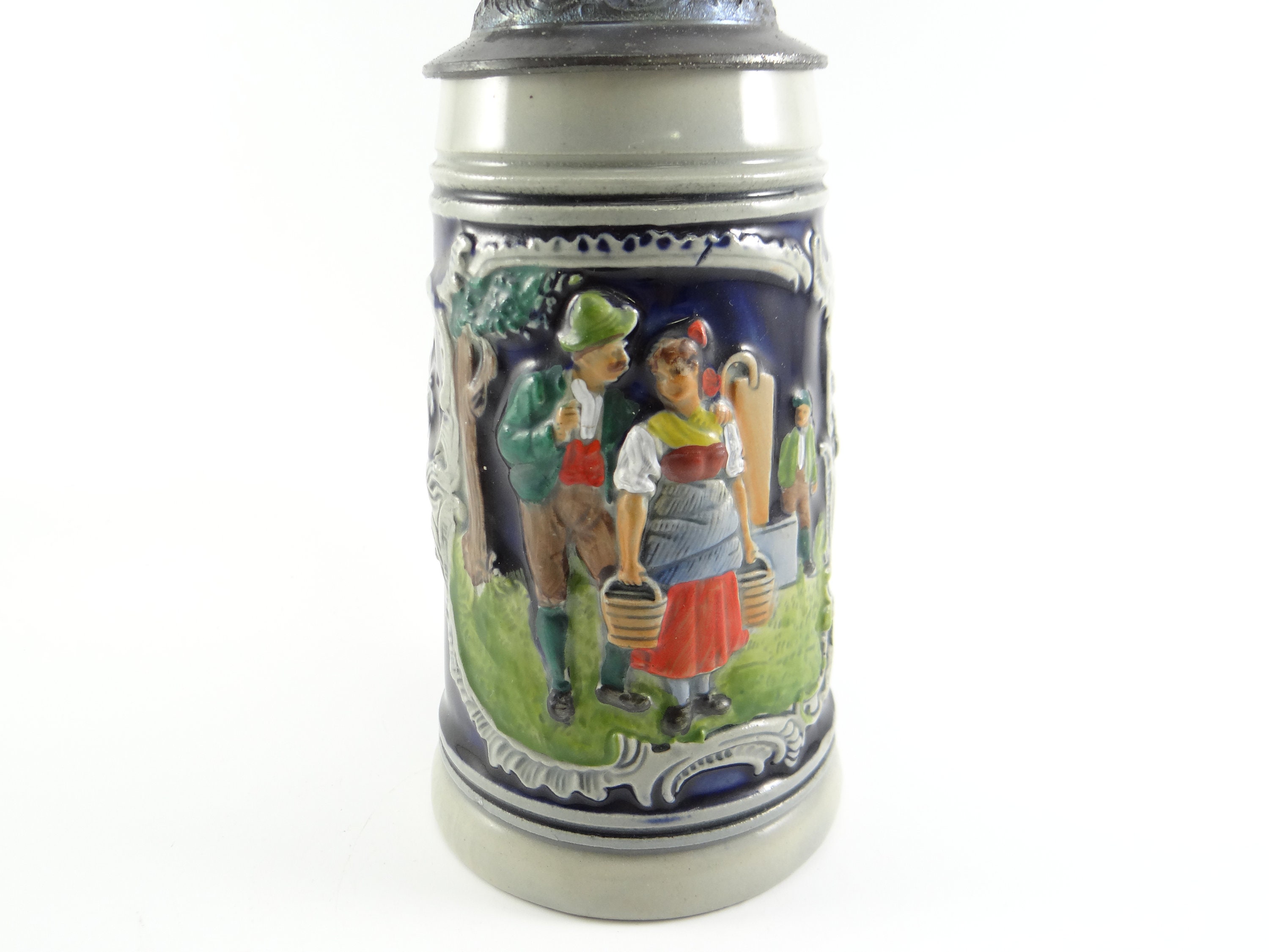 German Stein, Small German Stein, Western Germany Stein, Blue Lidded ...