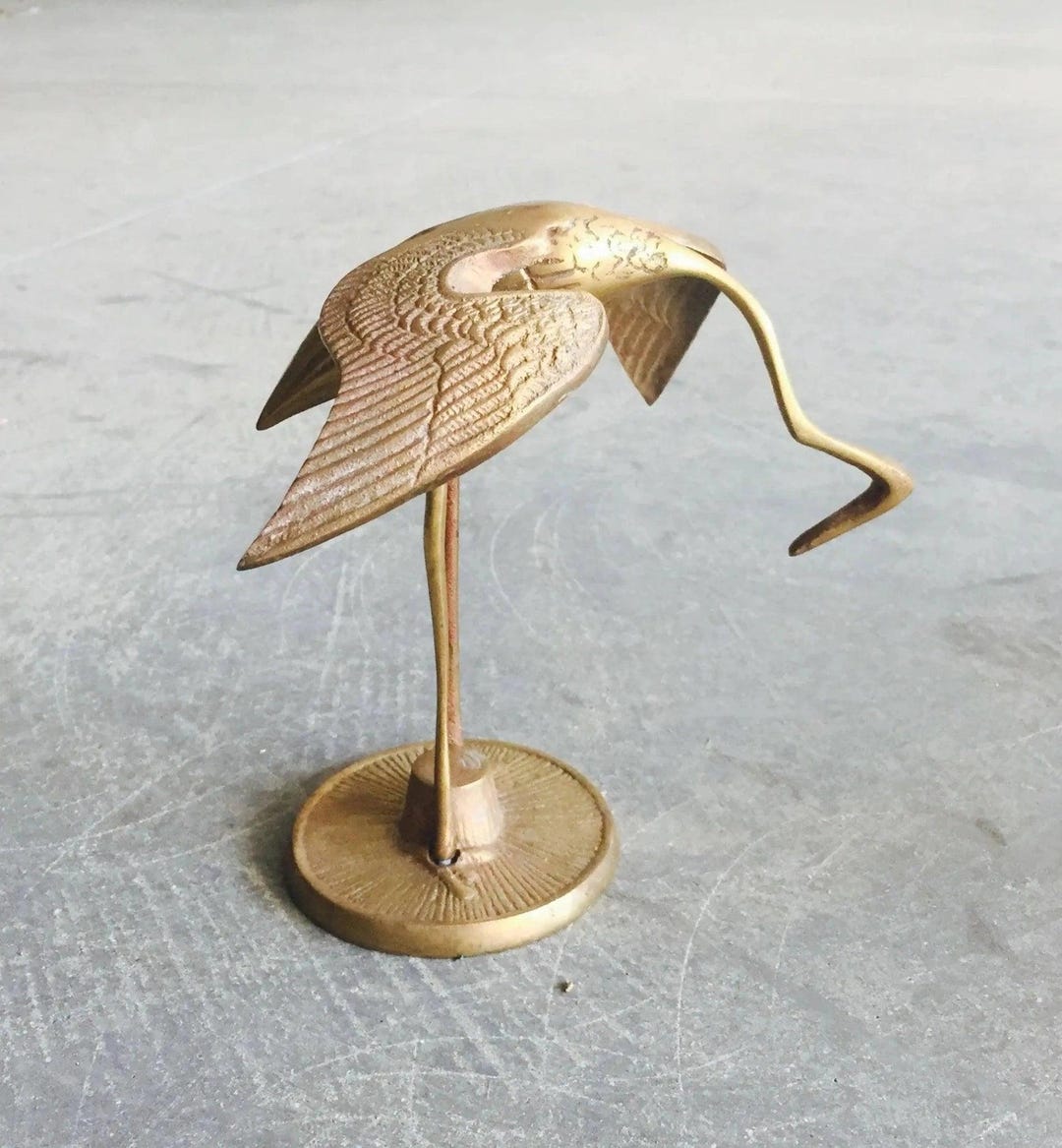 Mid Century Brass Bird Figurine | Vintage Brass Egret Statue | Bowing ...