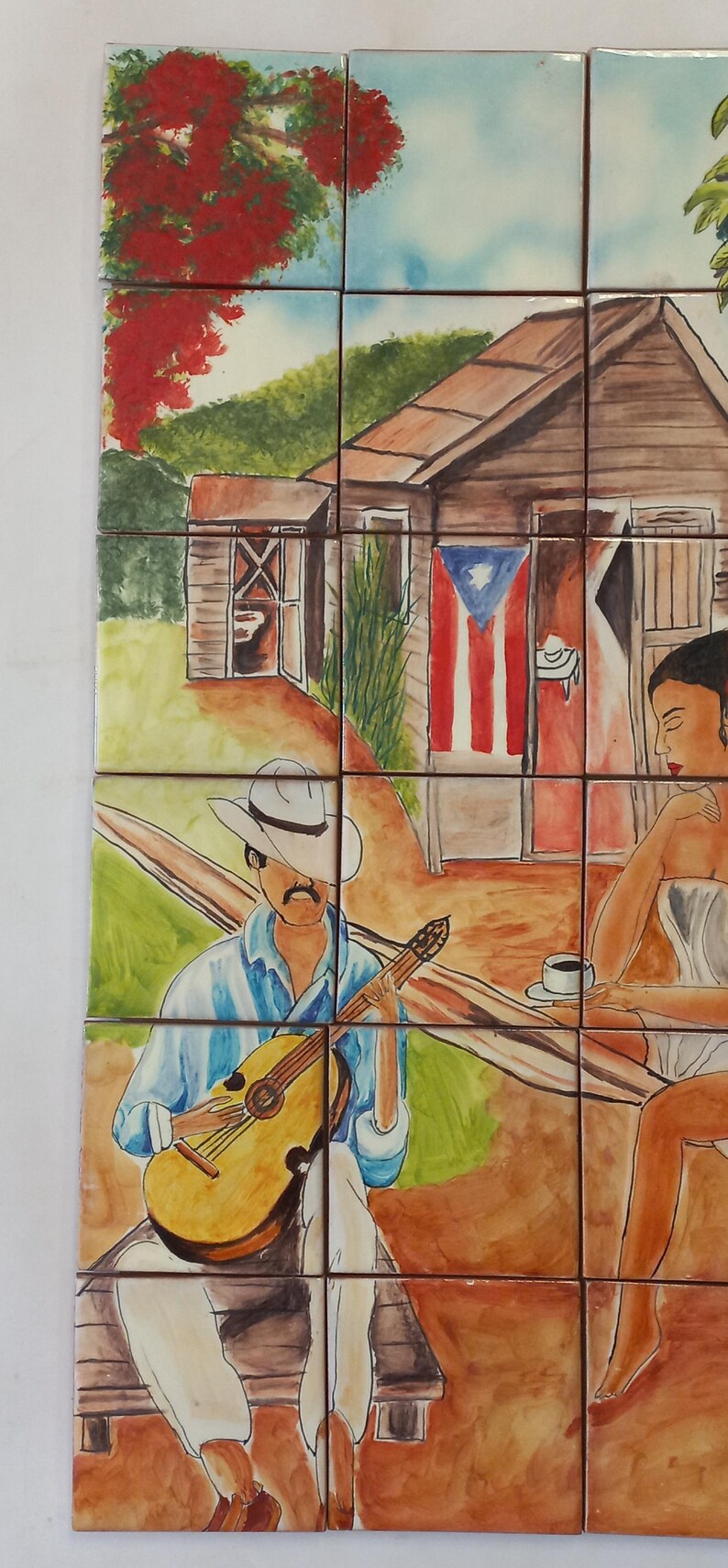 25" CERAMIC TILE MURAL Mexican Talavera Mosaic Hand Painted Clay ...