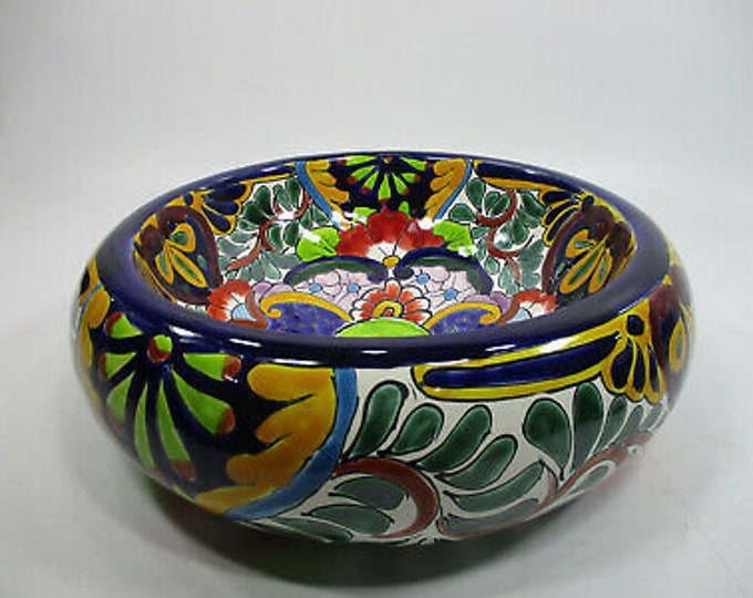 15" ROUND TALAVERA SINK Mexican Bathroom Handmade Folk Art Ceramic ...