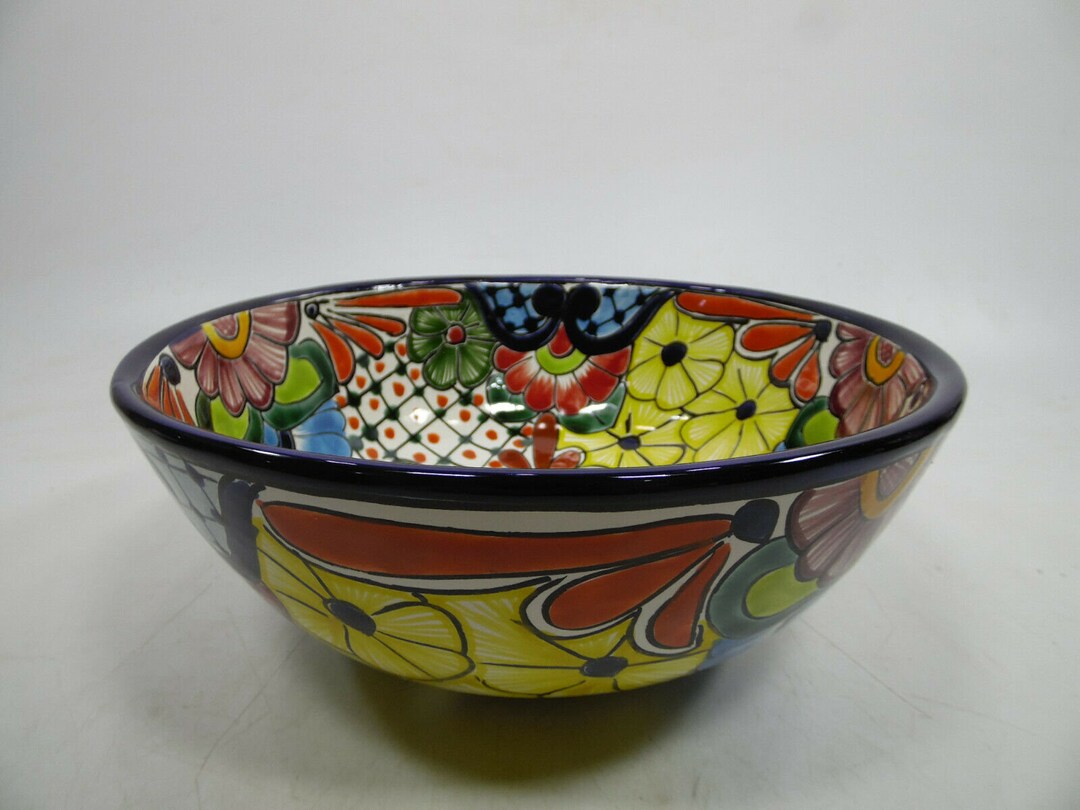 10" ROUND TALAVERA SINK, Vessel Mexican Bathroom Sink Handmade Folk Art ...