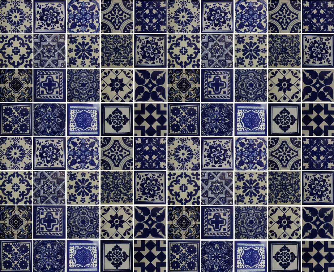 100 CERAMIC TILES Blue & White Desings Mexican Handmade Talavera Tile ...