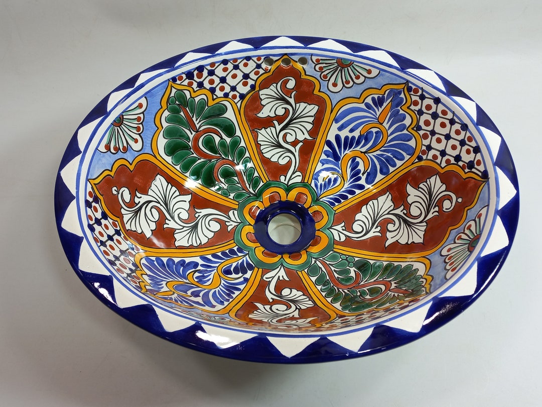 17" X 14" TALAVERA SINK Drop in or Undermount Mexican Bathroom Handmade ...