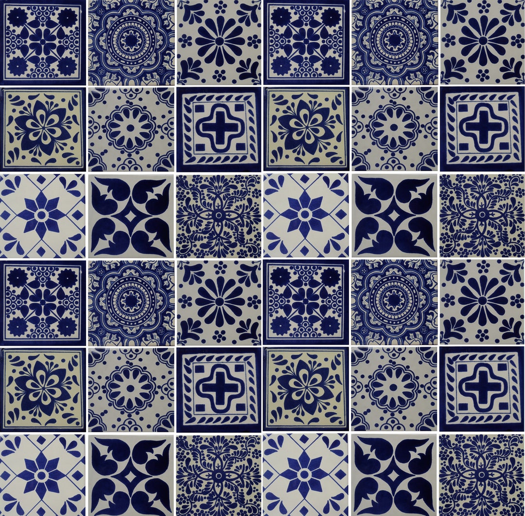 20 CERAMIC TILES Blue & White Designs Mexican Tile Handmade Talavera ...