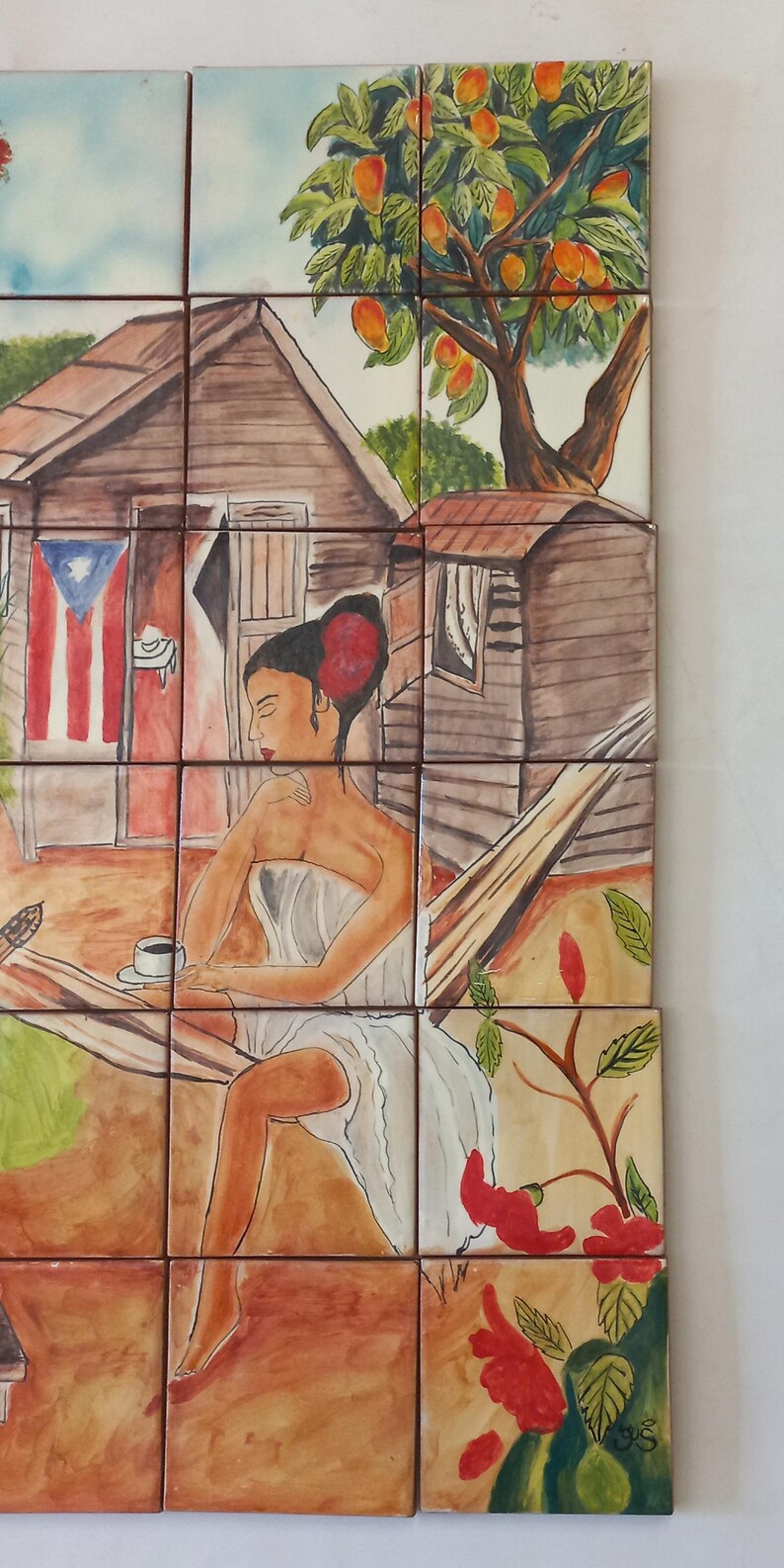 25" CERAMIC TILE MURAL Mexican Talavera Mosaic Hand Painted Clay ...