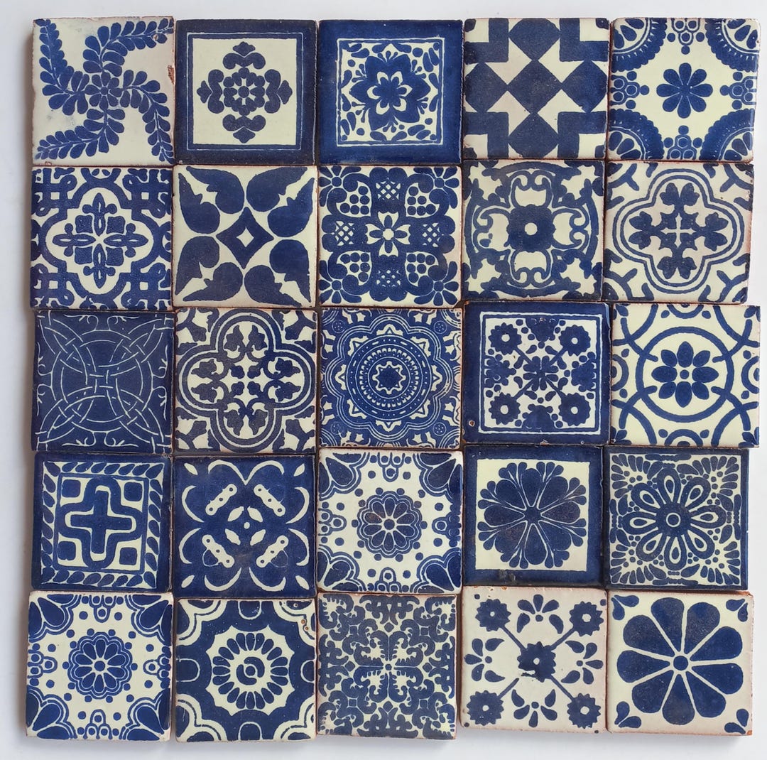 200 CERAMIC TILES Blue & White Desings Mexican Handmade Talavera Tile ...